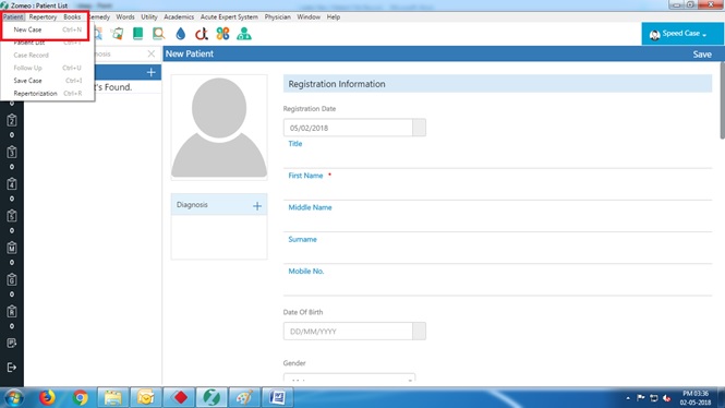Zomeo Homeopathic Software: How to Create New Patient File/ Record – Hompath